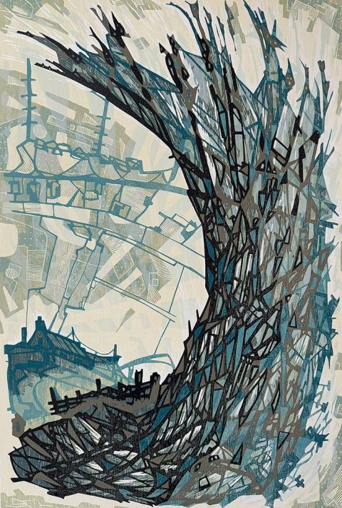 Wave Upon the Sea Wall | woodcut by Neil Bousfield